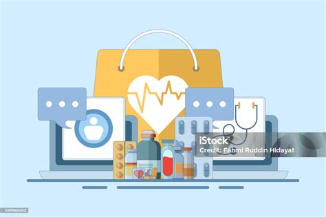 온라인 건강 원격 의료 개념 컴퓨터에 연결된 인터넷 클리닉 장치 응용 프로그램을 통한 온라인 의료 상담 및 건강 관리 서비스 온라인 의사 상담 평면 벡터 그림입니다