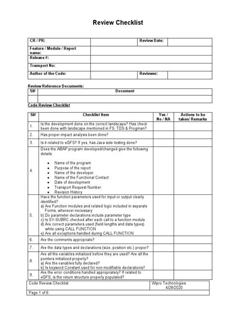 Abap Review Checklist Version Pdf Parameter Computer