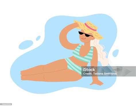 여행 목적지 여름 모자를 쓰고 일광욕을 하는 행복 한 여자 개념 벡터 일러스트 레이 션 6월에 대한 스톡 벡터 아트 및 기타 이미지 6월 7월 8월 Istock