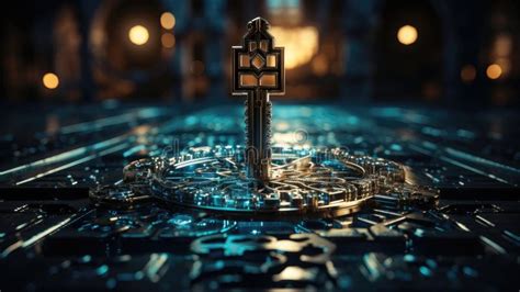 Key On Dark Blue Digital Computer Background Symbolizing Internet