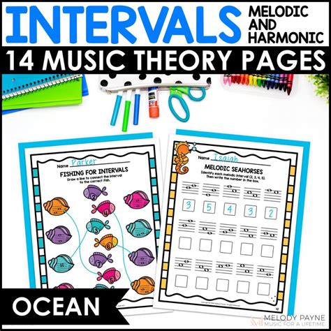 Intervals Music Worksheets Melodic And Harmonic 2nds To Octaves