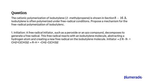 Solved The Cationic Polymerization Of Isobutylene 2 Methylpropene