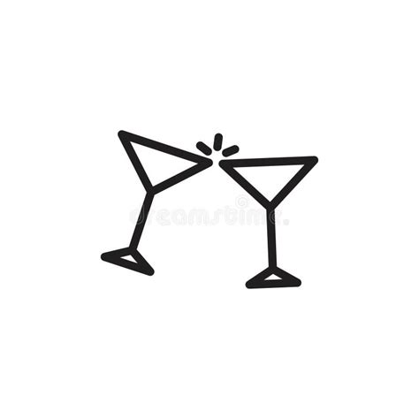 Clinking Glasses Icon Thin Line Flat Illustration Stock Illustration