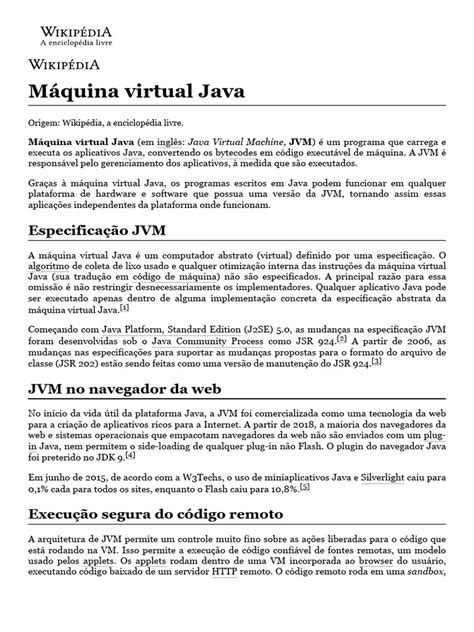 Máquina Virtual Java Wikipédia A Enciclopédia Livre Pdf Java Virtual Machine Jvm