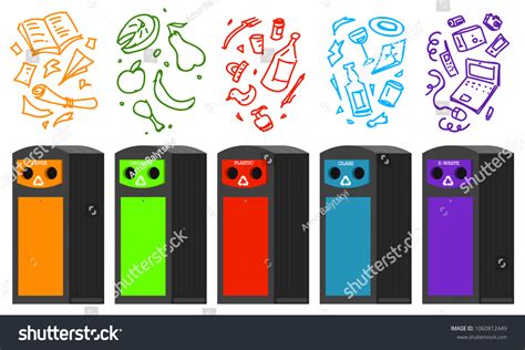 Recycling Garbage Elements Bag Containers Cans Vector De Stock Libre De Regalías 1060812449