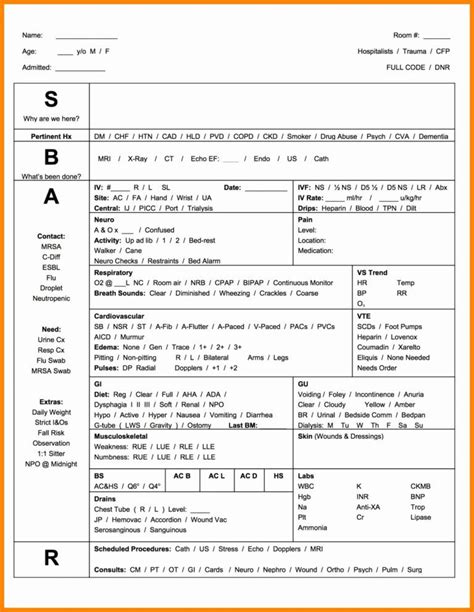 Sbar Nursing Template Templates Hexagon