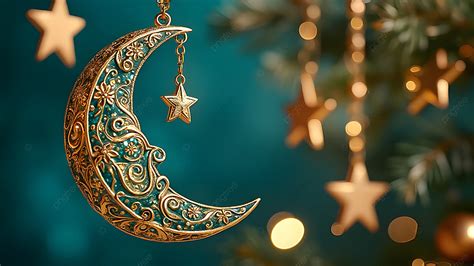 복잡한 선조 디테일이 있는 화려한 황금 초승달 화려한 초승달 황금 별 신비로운 밤하늘 배경 일러스트 및 사진 무료 다운로드 Pngtree