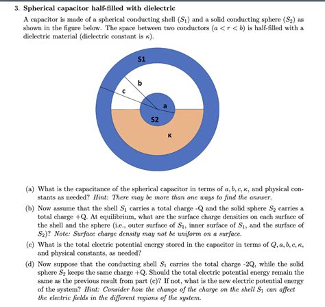 Solved 3 Spherical Capacitor Half Filled With Dielectric A