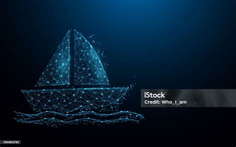 보트 아이콘 형태로 라인 삼각형 및 입자 스타일 디자인 일러스트 벡터 범선 레크리에이션 선박에 대한 스톡 벡터 아트 및 기타