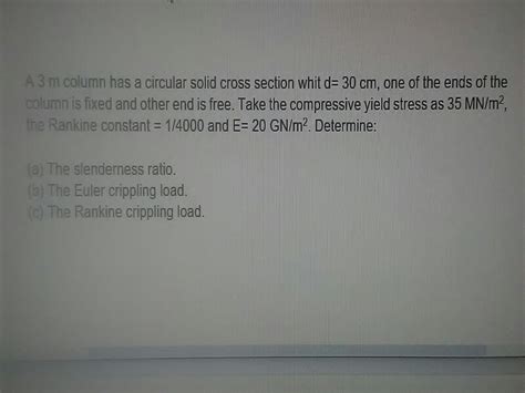 Solved A 3 M Column Has A Circular Solid Cross Section Whit