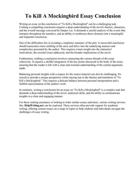 To Kill A Mockingbird Essay Conclusion Pdf