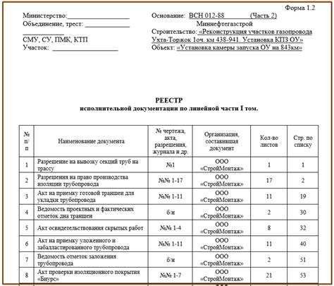 Реестр исполнительной документации