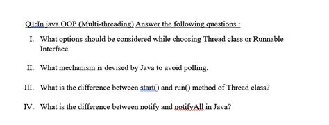Solved In Java Oop Multi Threading Answer The Following