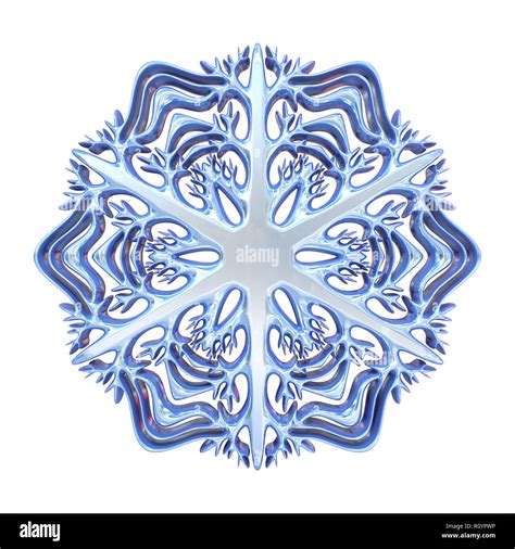 Blue Complex Snowflake 3d Render Illustration Isolated On White