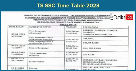 ts ssc time table 2023 released check subject wise time tables here tamilan jobs