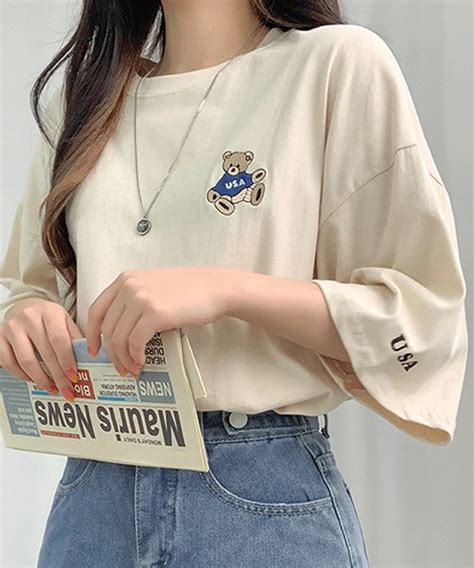 귀여움보장🧸 테디 자수 반팔티 ️빅사이즈 오버핏 라운드 반팔 오버핏반팔티 캐릭터 곰돌이 베어 자수 귀여운반팔티 빅사이즈 봄 여름 빅사이즈반팔티 박시반팔티 에이블리