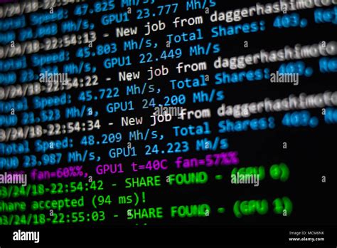 Mining Cryptocurrency Process Program On Display Pc Using Software