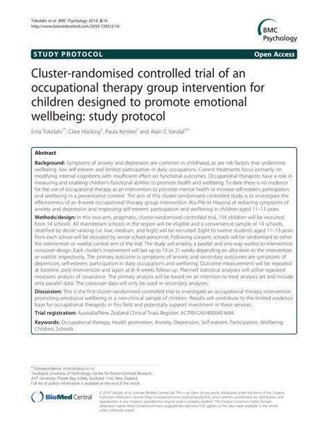 Pdf Cluster Randomised Controlled Trial Of An Occupational Therapy Group Intervention For