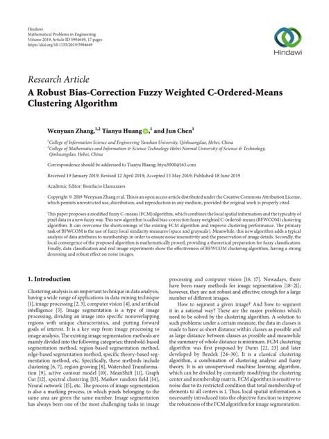 Pdf A Robust Bias Correction Fuzzy Weighted C Ordered Means Clustering Algorithm
