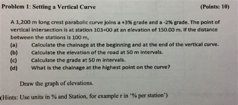 Solved Problem 1 Setting A Vertical Curve Points 10 A Chegg Com