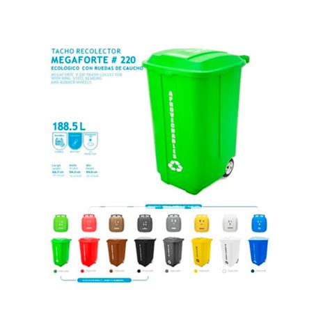 Tacho Recolector Megaforte 220 Ruedas Caucho Y Logo Ecologico Fratar
