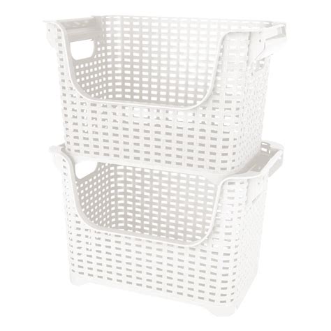 Crossover Weave Stackable Storage Basket White