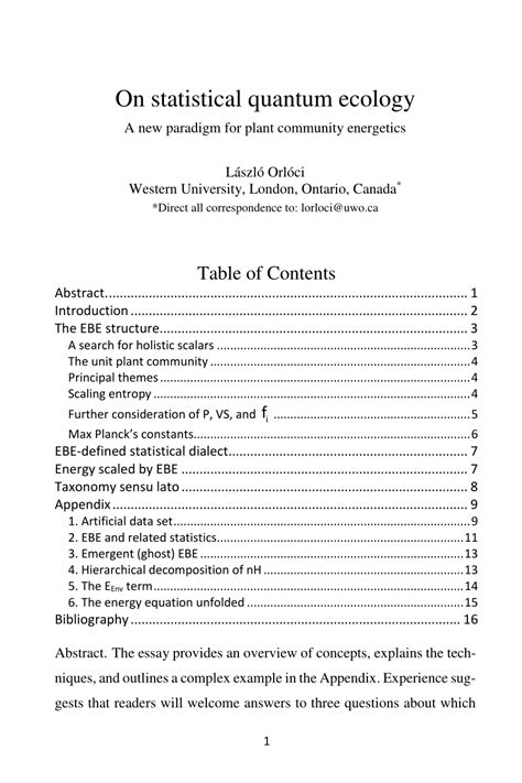 Pdf On Statistical Quantum Ecology A New Paradigm For Plant Community Energetics