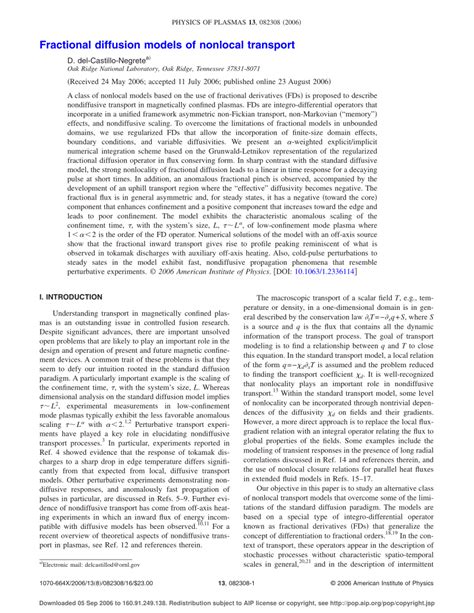 Pdf Fractional Diffusion Models Of Nonlocal Transport