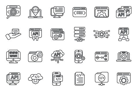 API Icons Set Outline Vector Code Develop Vector Art At Vecteezy