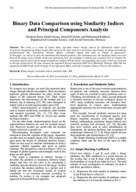 Pdf Binary Data Comparison Using Similarity Indices And Principal