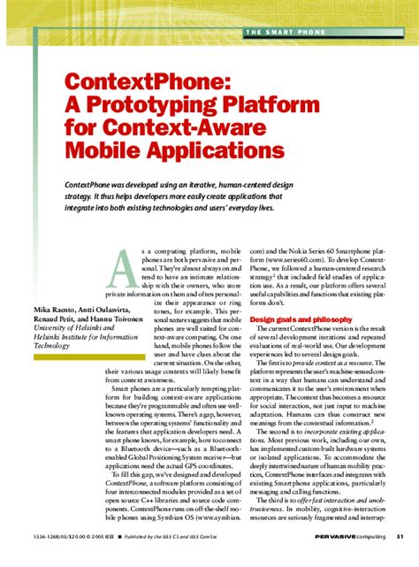 Pdf Contextphone A Prototyping Platform For Context Aware Mobile