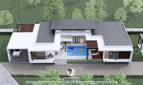 P 1219 แปลนบ้าน3d Pool Villa ชั้นเดียวสุดชิค แบบบ้านทันสมัย