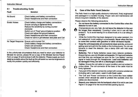 Instruction Manual Minelab Relic Hawk Metal Detector English Language