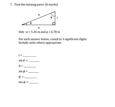 Solved Find The Missing Parts Marks Side W M Chegg Com
