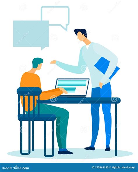 Two Managers Leader And Employee Talk In Office Stock Vector