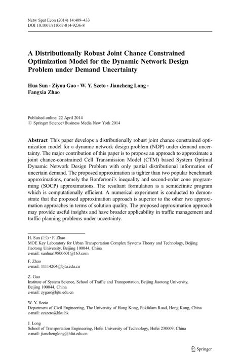 PDF A Distributionally Robust Joint Chance Constrained Optimization Model For The Dynamic