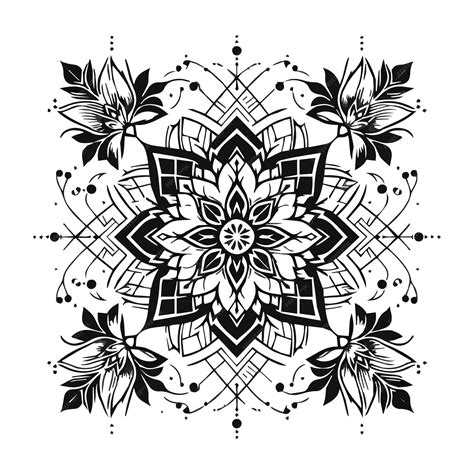 A Detailed Black And White Geometric Flower Pattern Premium Ai Generated Vector