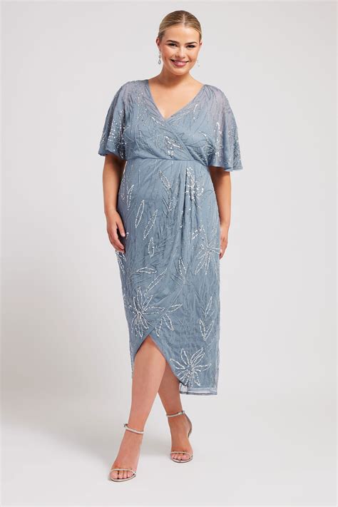 Luxe Plus Size Blue Embellished Wrap Midi Dress Yours Clothing