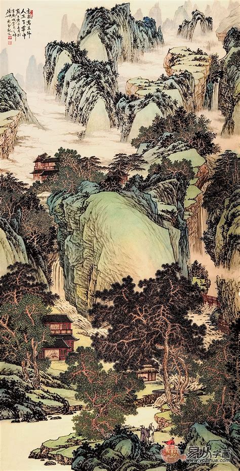 国画收藏 林德坤仿古精品春来万里外 人在百华中 易从网 Fantasy art landscapes Chinese art