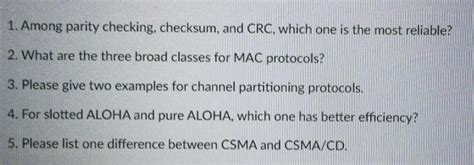 Solved Among Parity Checking Checksum And CRC Which Chegg