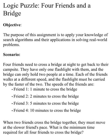 Solved Logic Puzzle Four Friends And A Bridge Objective