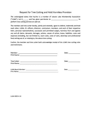 Fillable Online Request For Tree Cutting And Hold Harmless Provision Fax Email Print PdfFiller