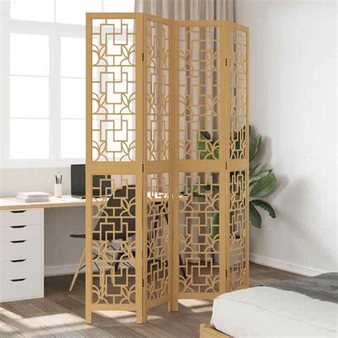 Room Divider 3 Panels Office Privacy Screen Brown Solid Wood Paulownia