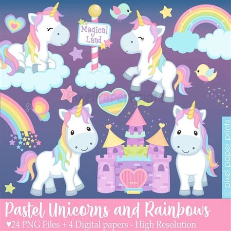 Unicorns And Rainbows Unicorn Clipart Rainbow Clip Art By Pixel Paper Prints Catch My Party