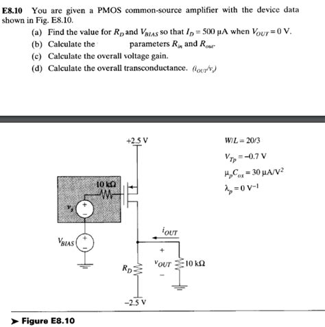 Solved E8 10 You Are Given A Pmos Common Source Amplifier