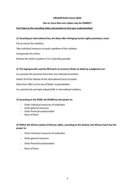 CRI Multi Choice QUIZ Questions CRI Muli Choice QUIZ One Or More Than One Replies May