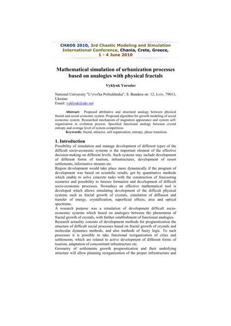 Pdf Mathematical Simulation Of Urbanization Processes Based On · Geoinformatics
