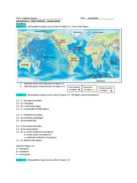 Lab Exercise 1 Plate Tectonics Answer Sheet Questions Pdf Plate Tectonics Structural