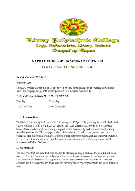 Narrative Report On Seminar Attended Finale Narrative Report On Seminar Attended Limay