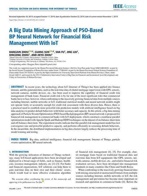 Abigdataminingapproachofpso Basedbpneuralnetworkforfinancialriskmanagementwithiot